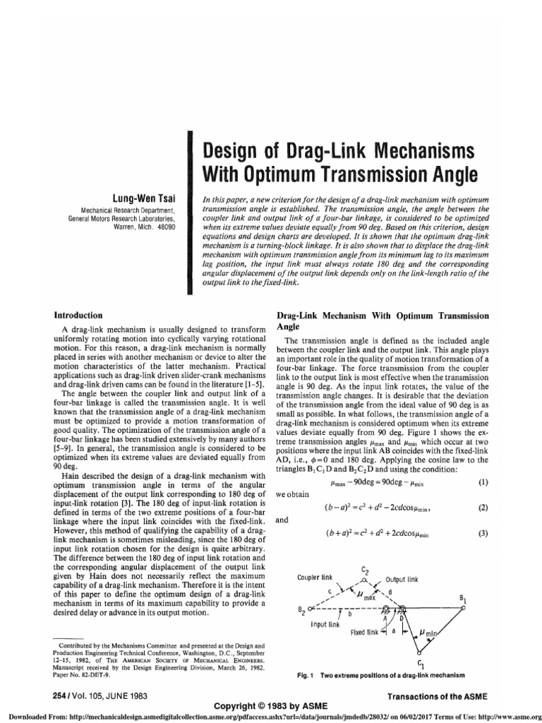 Design of Drag-Link Mechanisms With Optimum Transmission Angle | PDF ...