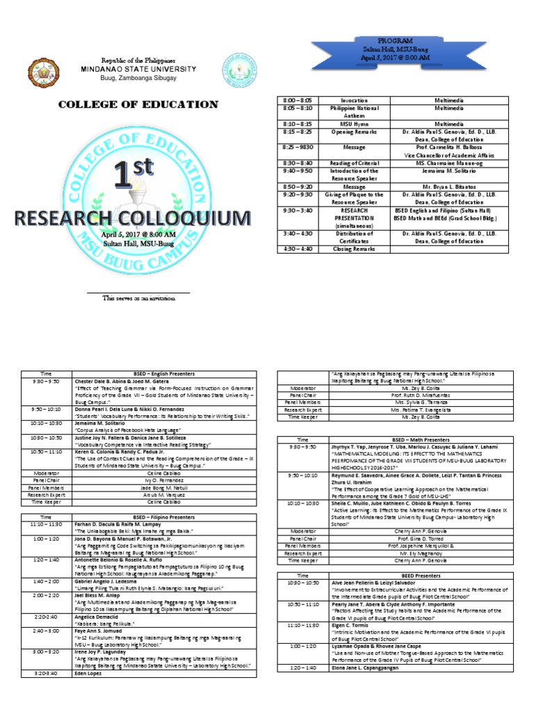 Colloquium Program | PDF | Academia | Cognition