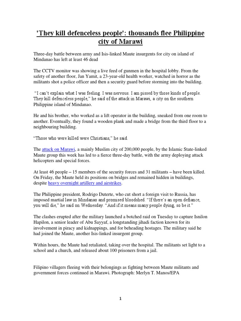 'They Kill Defenceless People': Thousands Flee Philippine City of ...