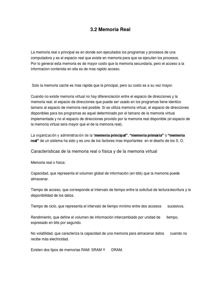 3.2 Memoria Real | PDF | Almacenamiento de datos de la computadora ...