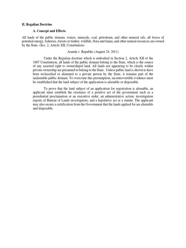 II. Regalian Doctrine A. Concept and Effects | PDF