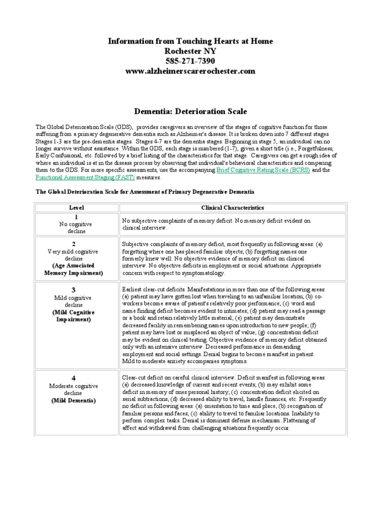 Global Deterioration Scale for Dementia | PDF | Dementia | Alzheimer's ...