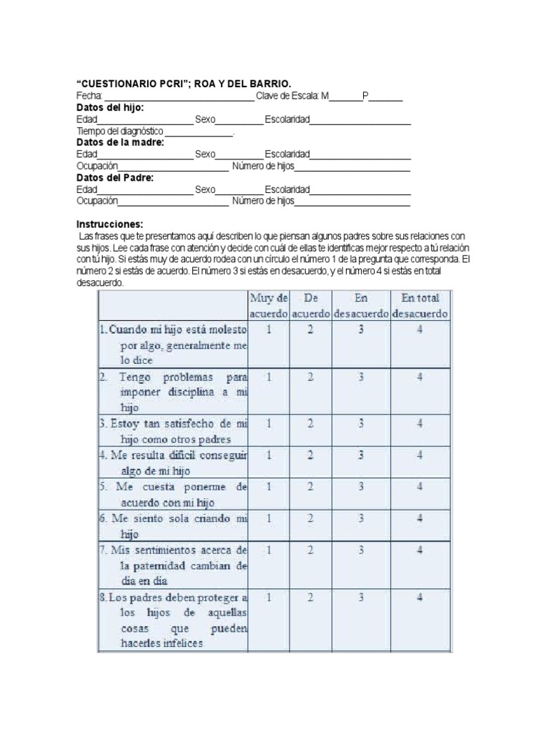 Cuestionario Pcri | PDF