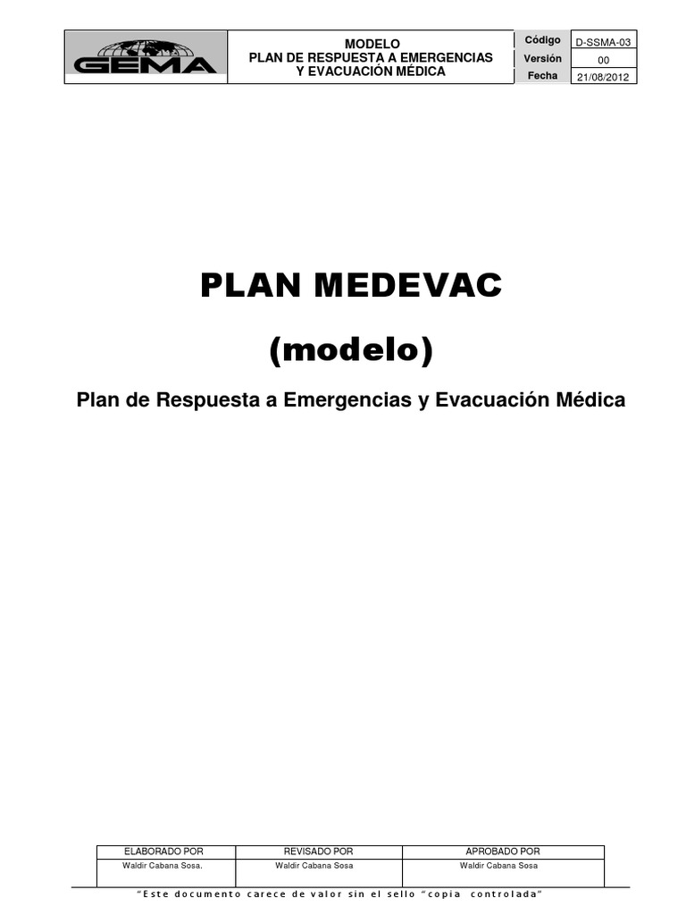(D-SSMA-03) - Plan MEDEVAC (Modelo) v.00 | PDF | Lesión | Especialidades Medicas