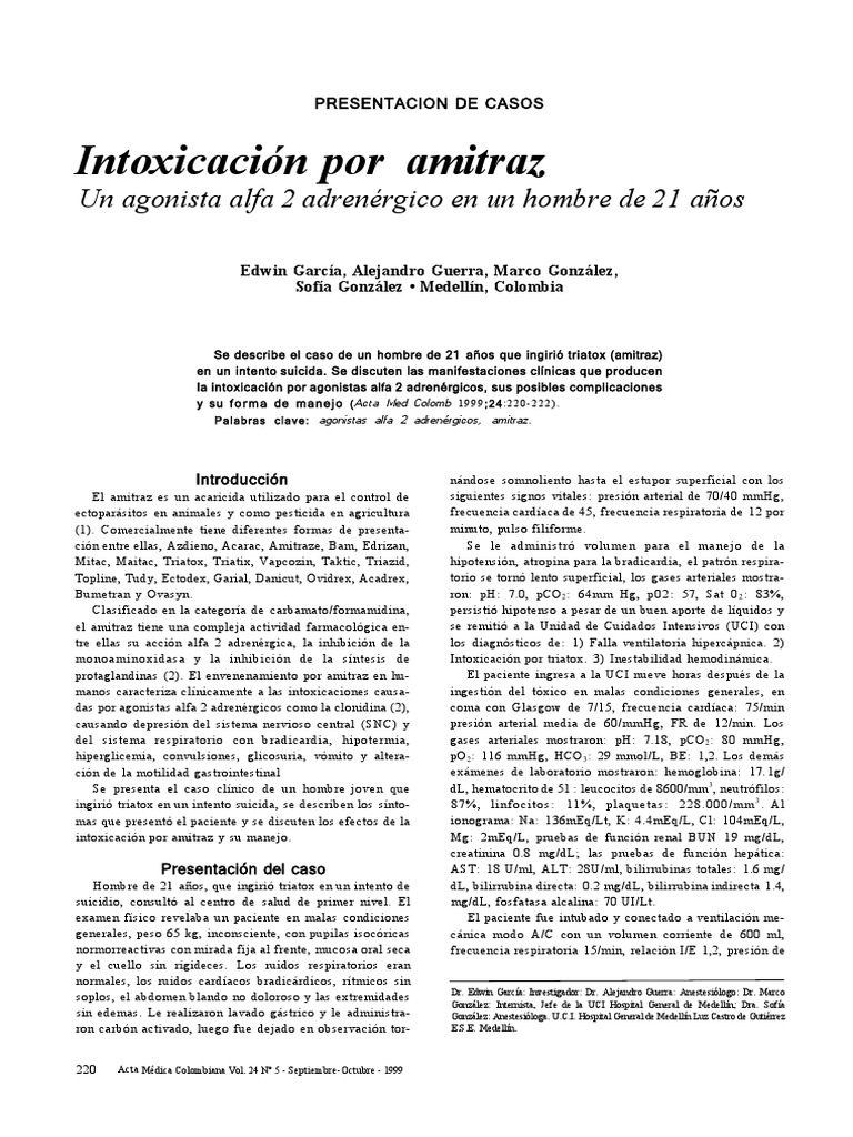 Intoxicacion Amitrax Caso Clinico | PDF | Especialidades Medicas ...