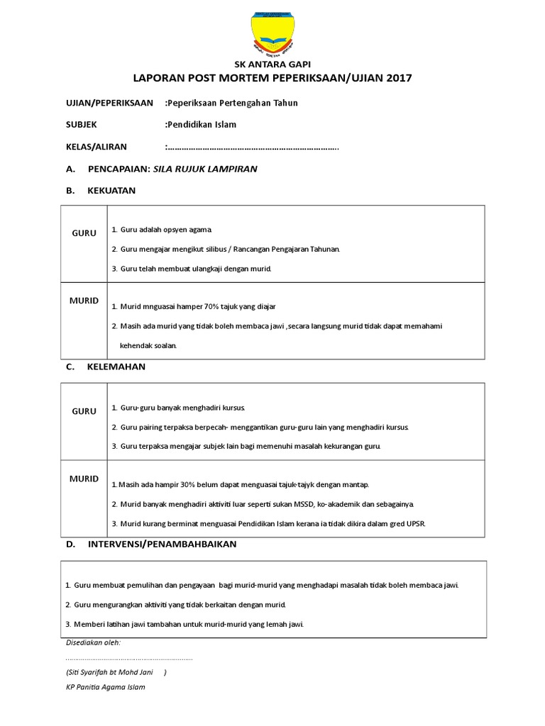 Borang-Post-Mortem PEPERIKSAAN 2 | PDF