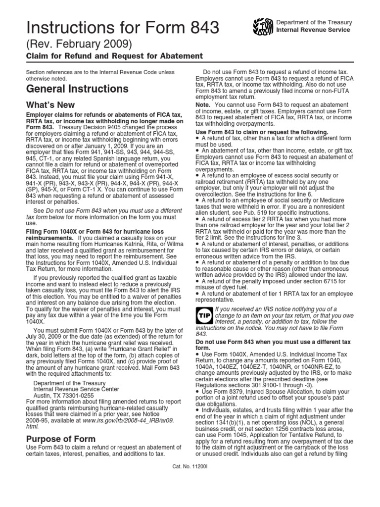 IRS Form 843 Instructions for Refunds | PDF | Irs Tax Forms | Tax Refund