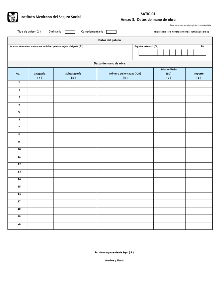 SATIC 01 Anexo 3 Datos de Mano de Obra | PDF | Fabricación e ingeniería ...