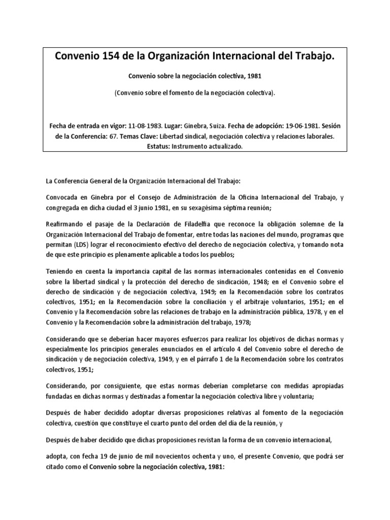 Convenio 154 de La Organización Internacional Del Trabajo | PDF