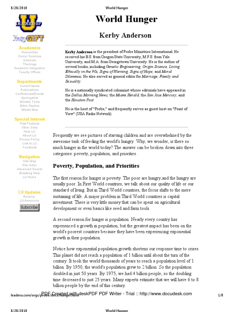 World Hunger Essay 3 | PDF | Malnutrition | Poverty