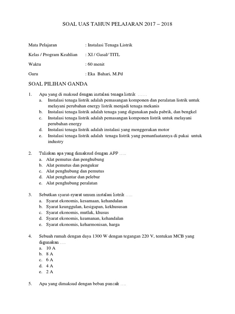 Soal Uas Itl 2017 - 2018 | PDF