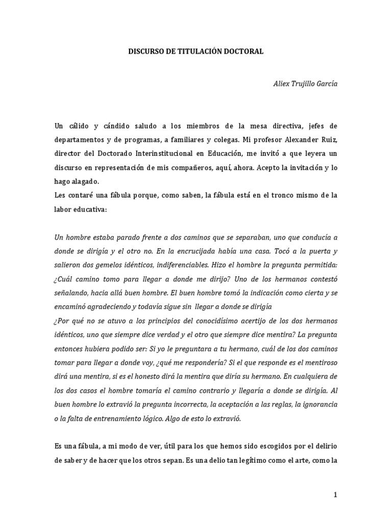 Discurso De Titulación Doctoral Pdf Ingeniería Sicología