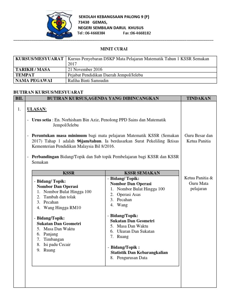 Minit Curai Kursus Semakan KSSR | PDF