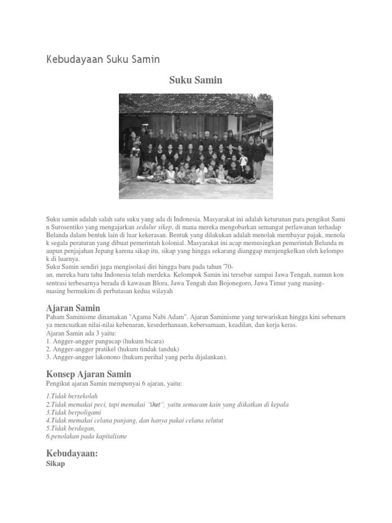 Kebudayaan Suku Samin | PDF