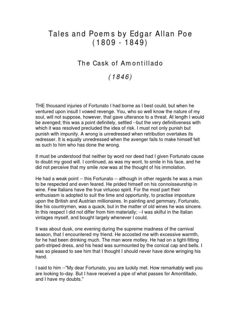 Tales and Poems by Edgar Allan Poe (1809 - 1849) : The Cask of ...