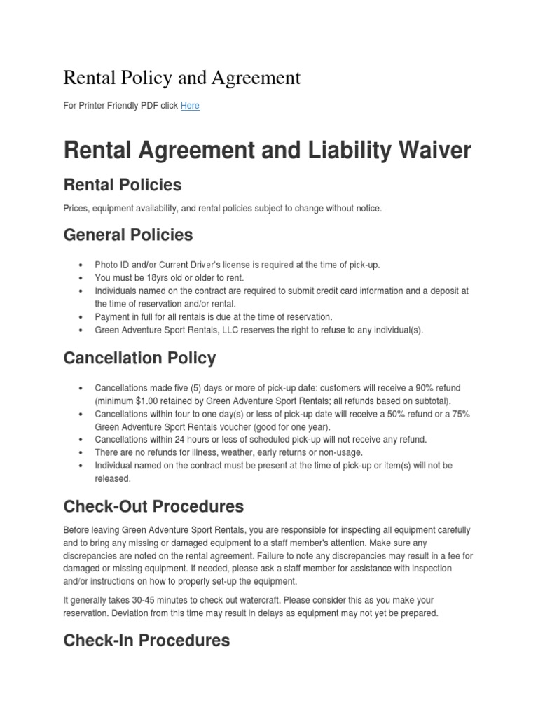 Rental Policy and Agreement | PDF | Renting | Indemnity