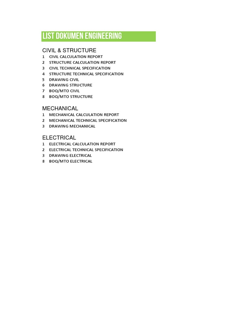 List Dokumen Engineering | PDF