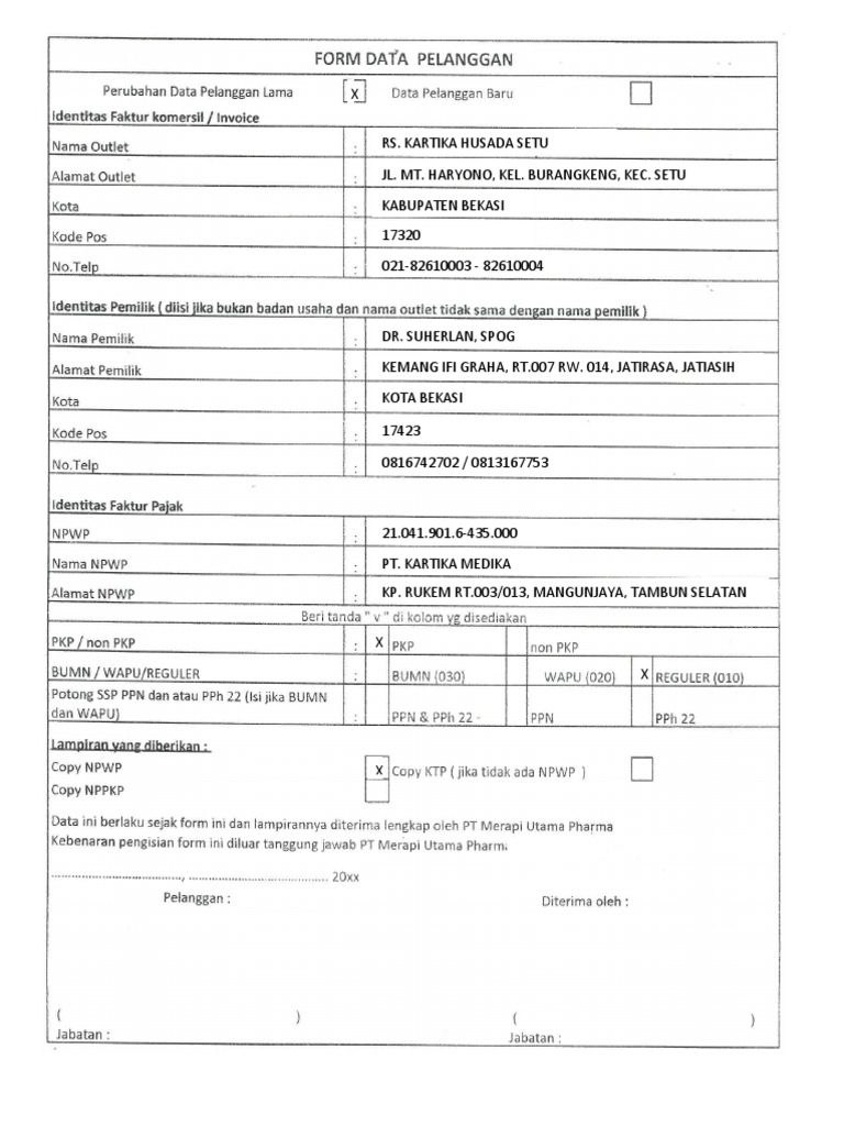 Form Data Pelanggan Keuangan | PDF