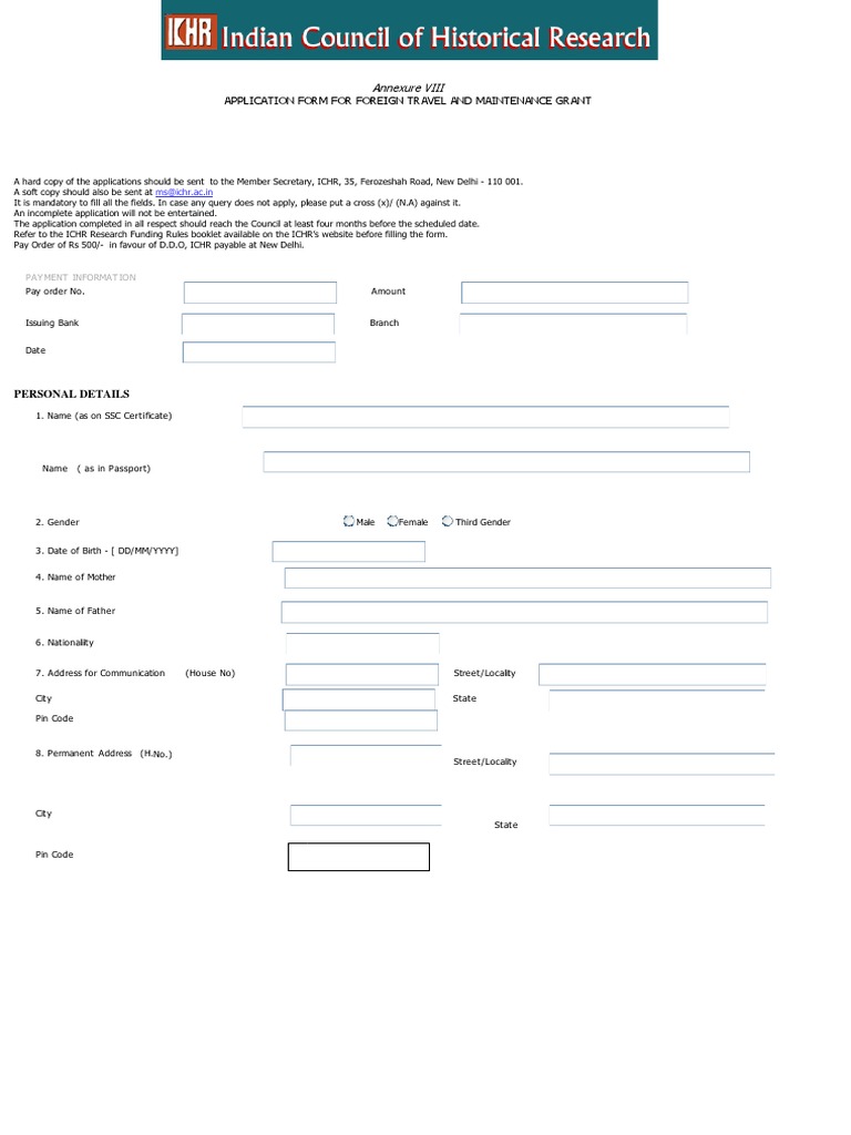 Application Form For Foreign Travel Annexure VIII Application Form For ...