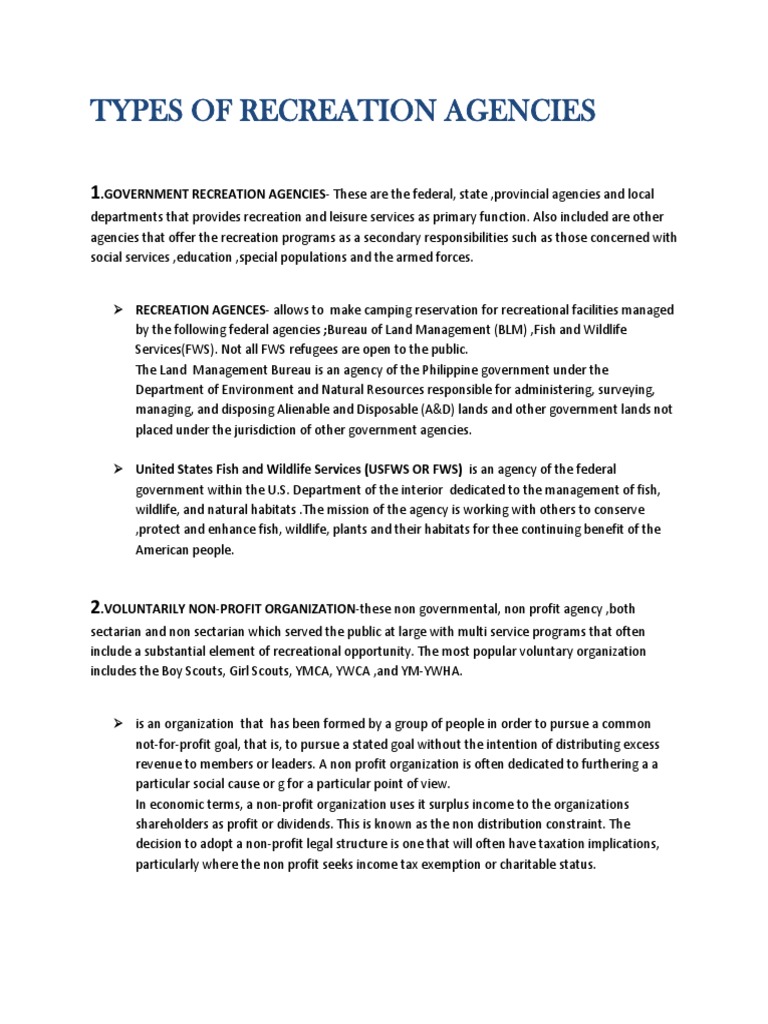 Recreation Agency Overview | PDF | United States Fish And Wildlife ...