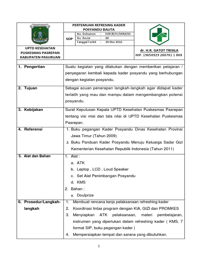 SOP Refresing Kader | PDF