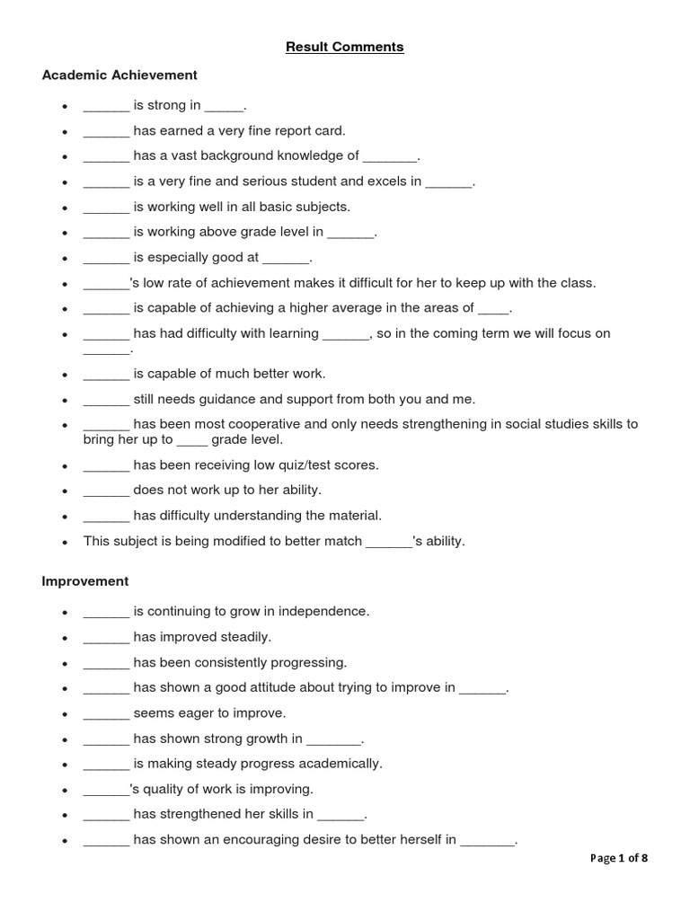 Result Comments | PDF | Homework | Conversation