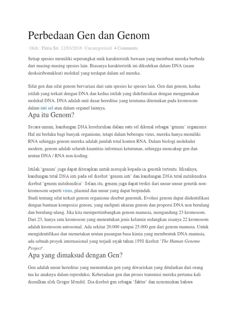 Perbedaan Gen dan Genom dalam Biologi | PDF