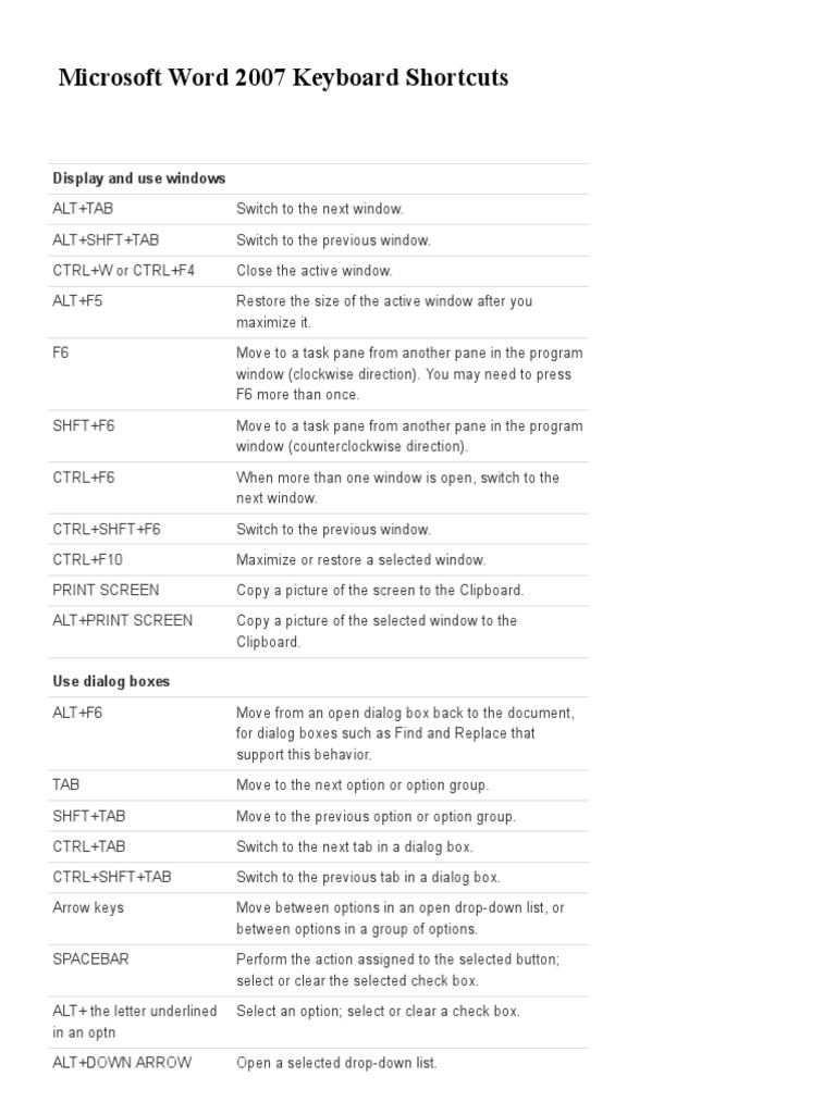 373 Keyboard Shortcuts For Microsoft Word 2007 | PDF | Computer ...