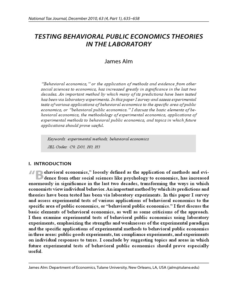 Testing Behavioral Public Economics Theories in The Laboratory | PDF ...