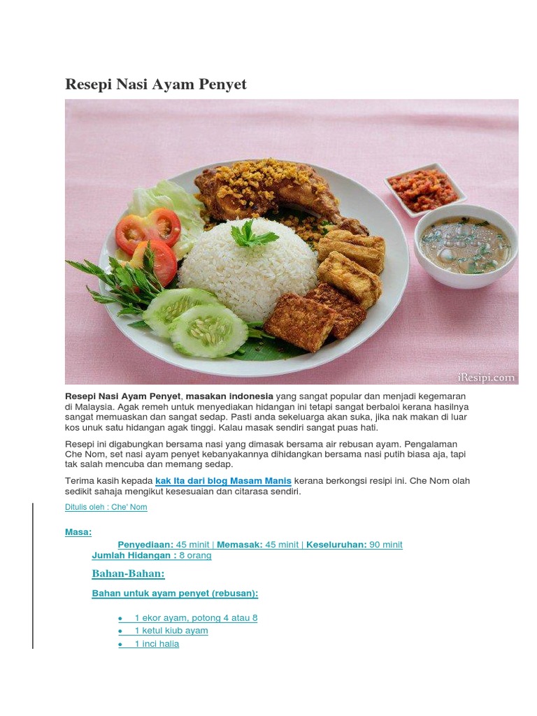 Resepi Nasi Ayam Penyet Original