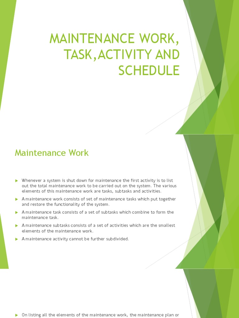 Maintenance Work, Task, Activity and Schedule | PDF