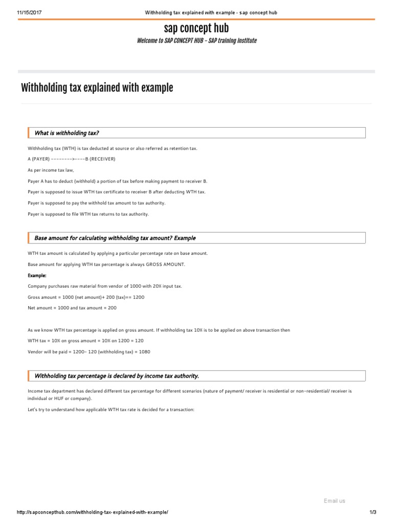 Withholding Tax Explained With Example - Sap Concept Hub | PDF ...