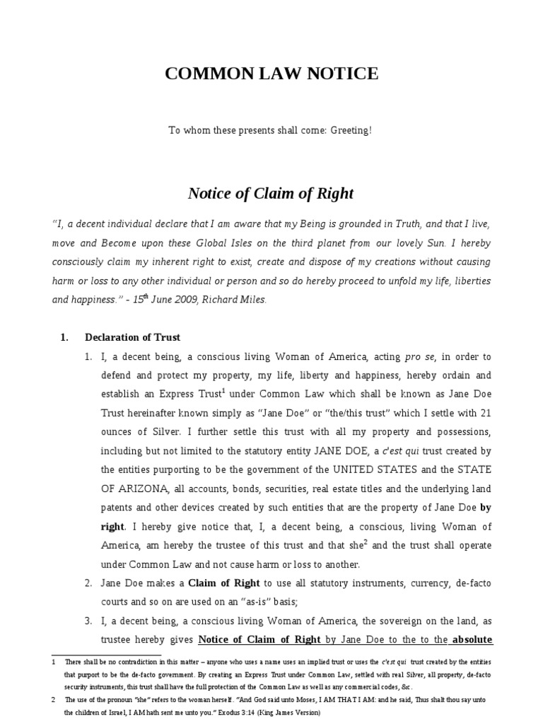 Claim of Right and Notice of Felonies | PDF | Fraud | Promissory Note
