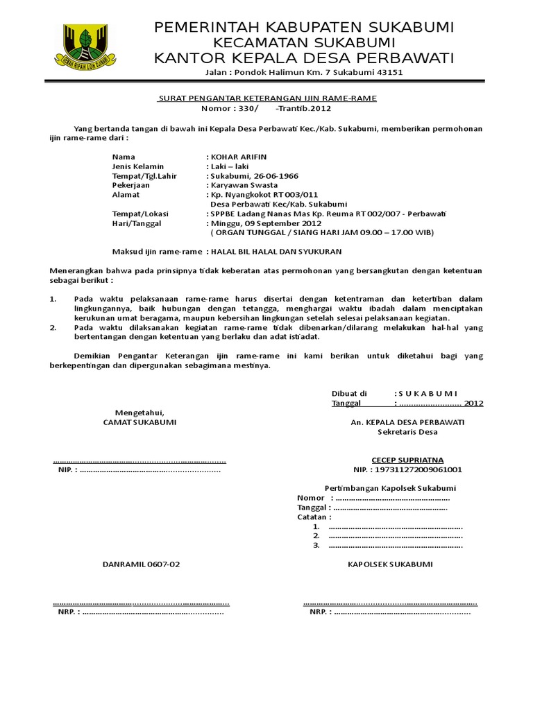Izin Rame-Rame Desa Perbawati | PDF