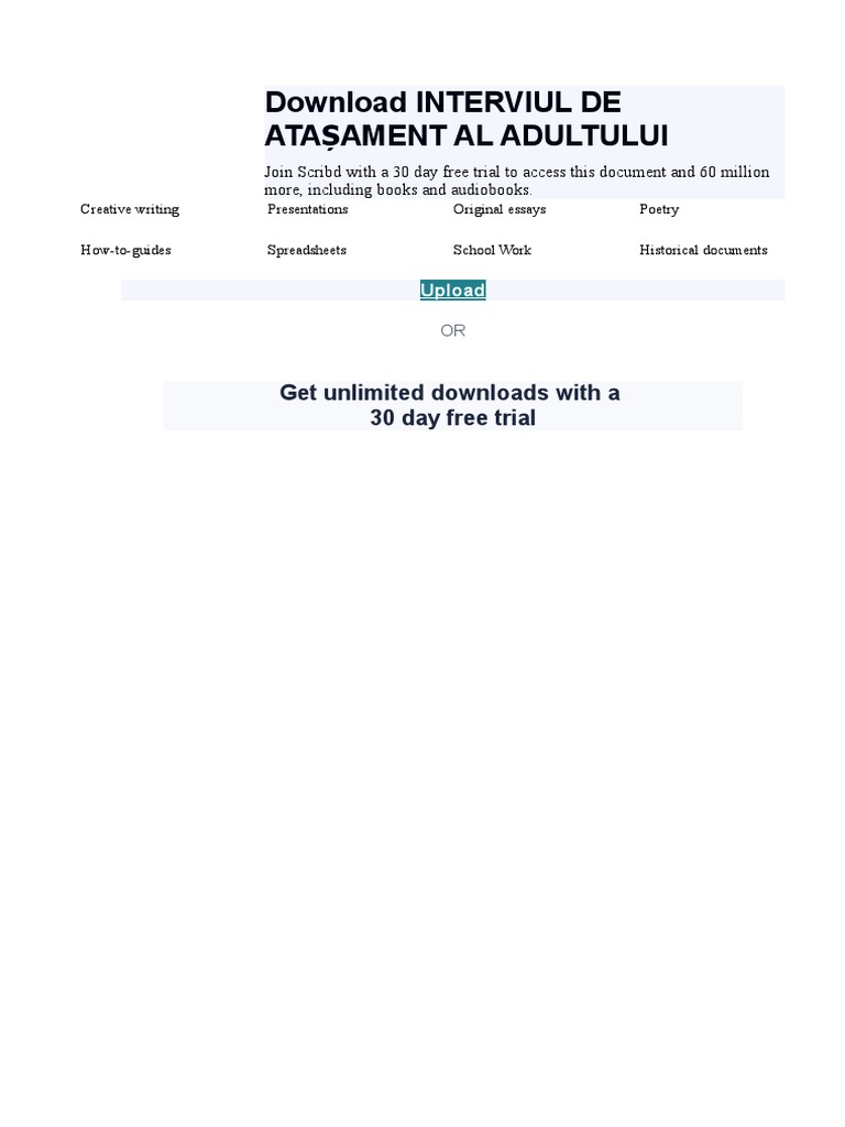 INTERVIUL DE Atașament Al Adultului: Get Unlimited Downloads With A 30 Day Free Trial | PDF