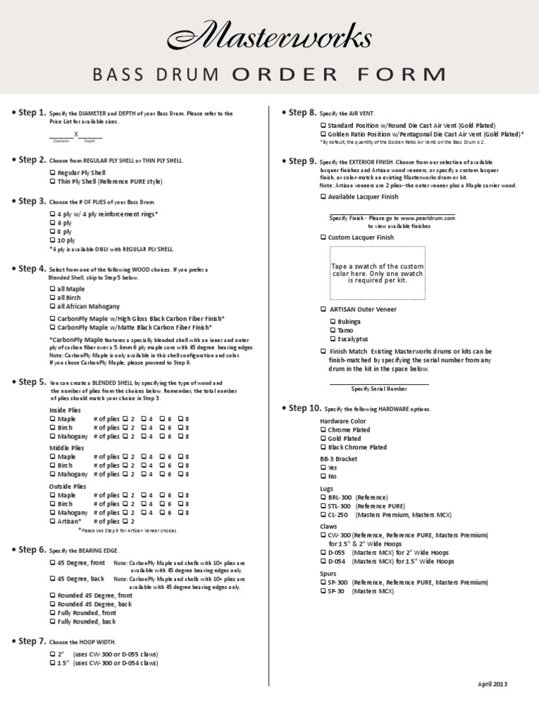 2013 Masterworks Order Form | PDF | Plywood | Maple