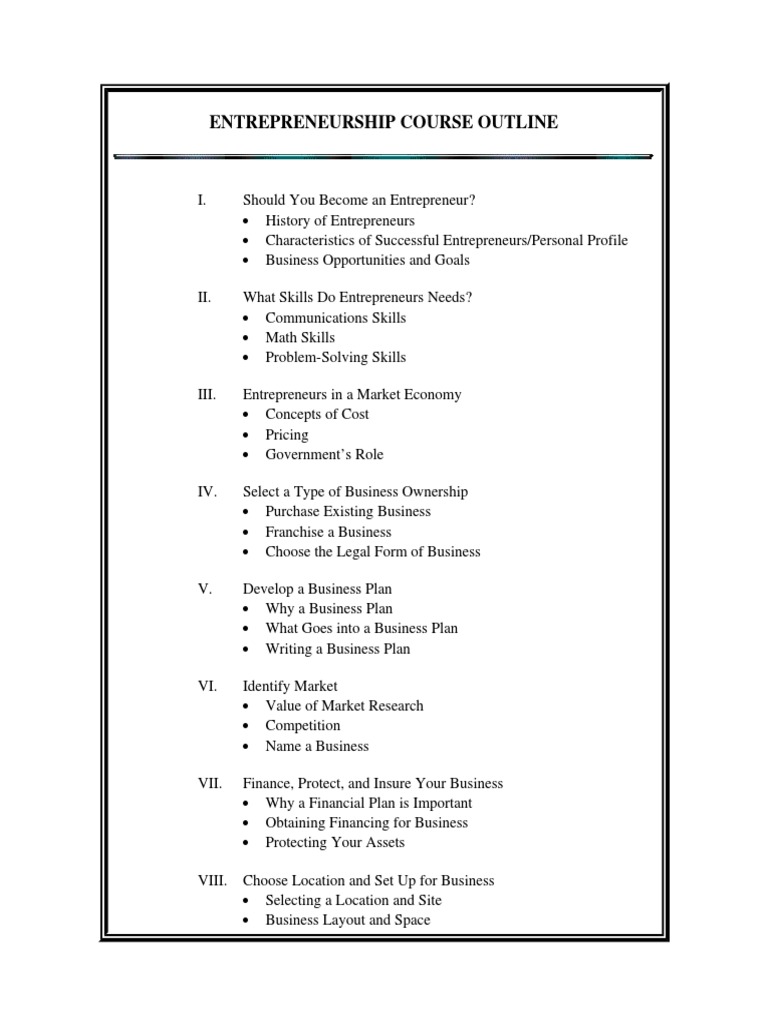 Sample Course Outline - Entrepreneurship | PDF