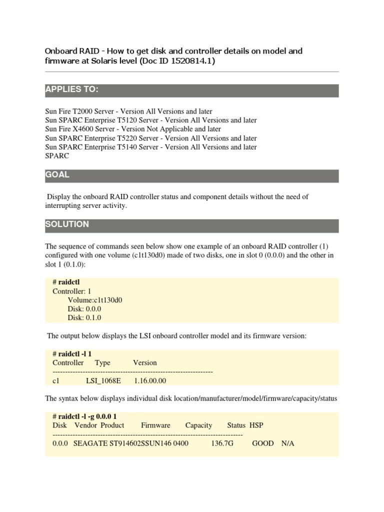 Onboard RAID - How To Get Disk and Controller Details On Model and ...