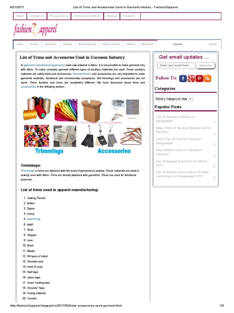 List of Trims and Accessories Used in Garment Industry ...