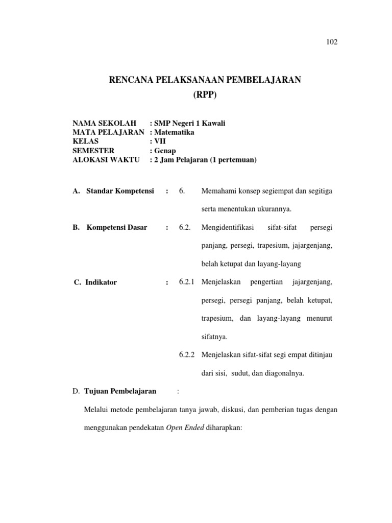 RPP Open Ended 1 | PDF