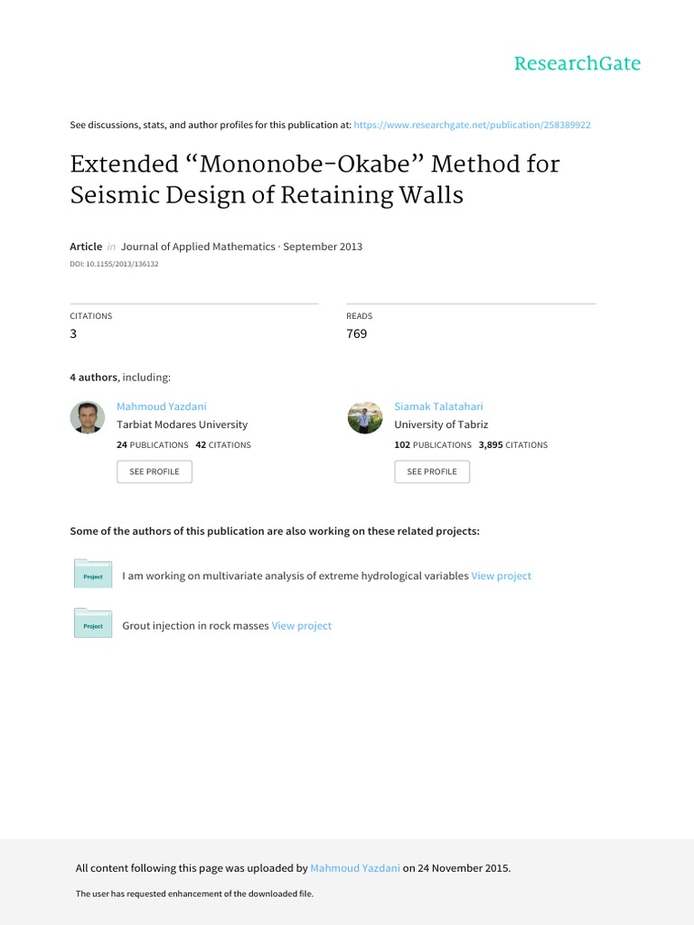 Extended Mononobe-Okabe'' Method For Seismic Design of Retaining Walls ...