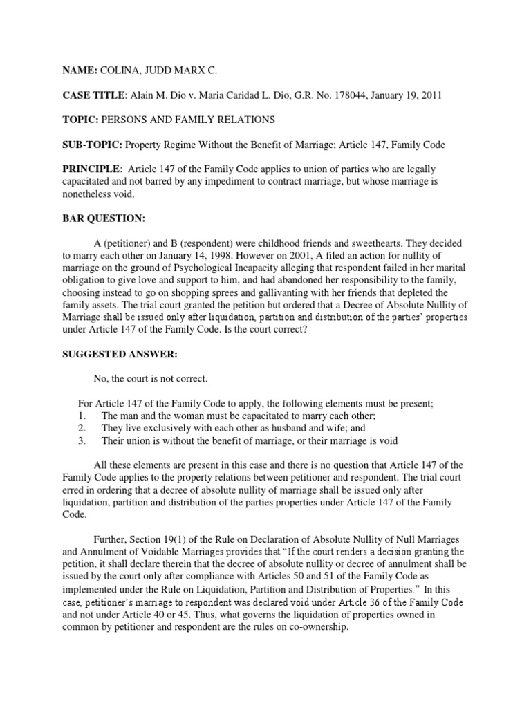 Article 147 - Family Code | PDF | Annulment | Marriage