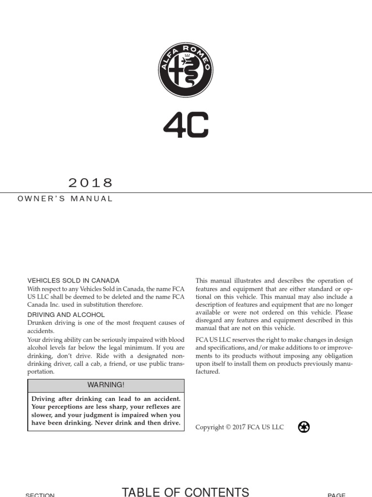 2018 Alfa Romeo 4C OM 2nd | PDF | Headlamp | Steering