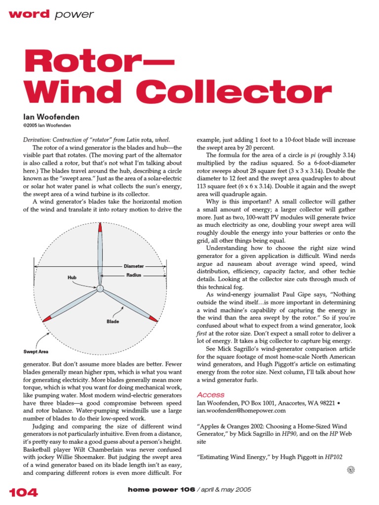 Rotor - Wind Collector: Ian Woofenden | PDF | Wind Power | Turbine