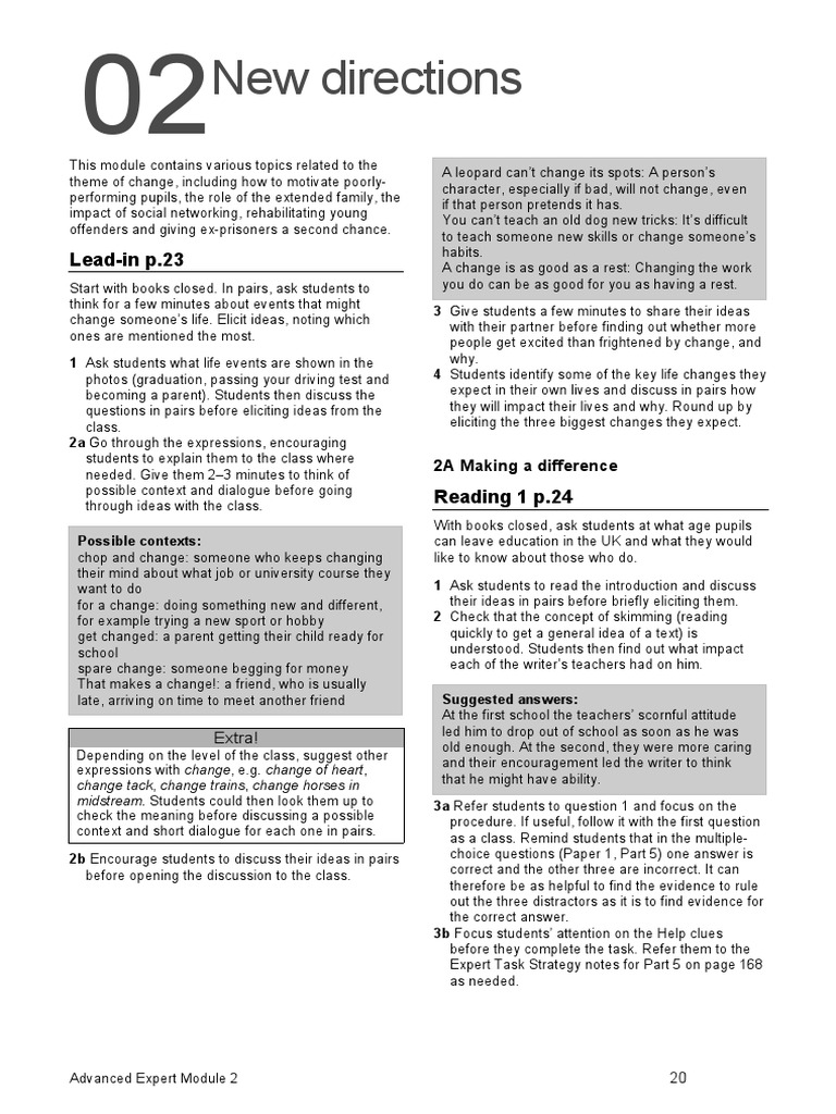 Adv Expert TeachersNotes M02 | PDF | Question | Grammatical Number