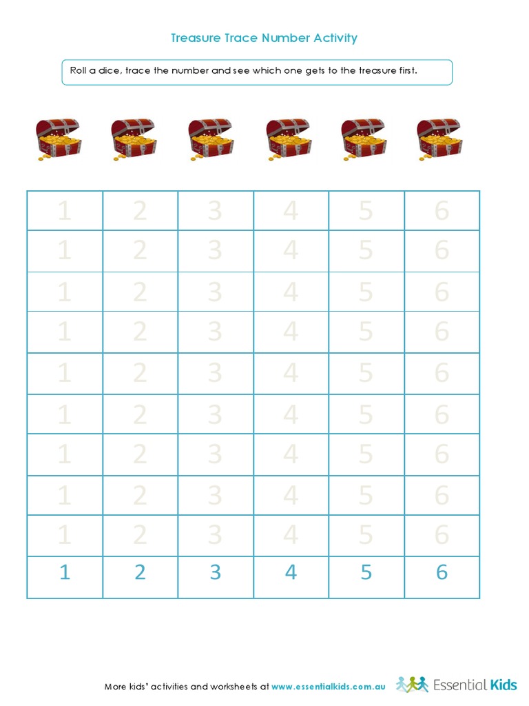 Treasure Trace Number Activity: Roll A Dice, Trace The Number and See ...