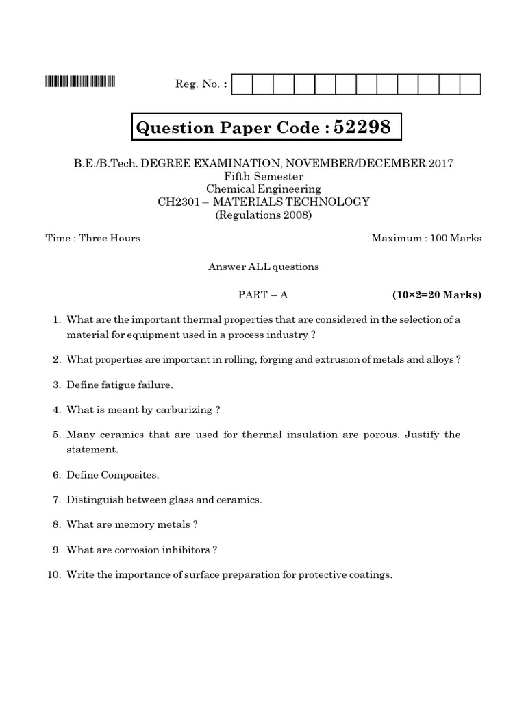 Question Paper Code:: Reg. No. | PDF | Metallurgy | Materials Science