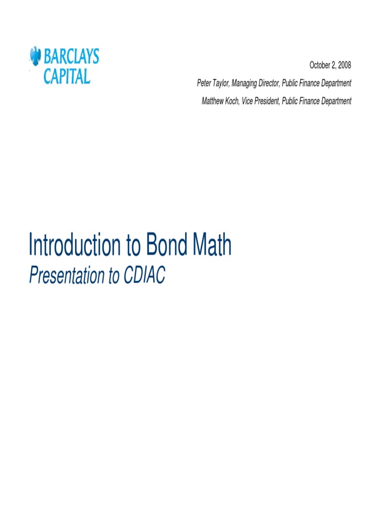 Introduction To Bond Math | PDF | Municipal Bond | Bonds (Finance)