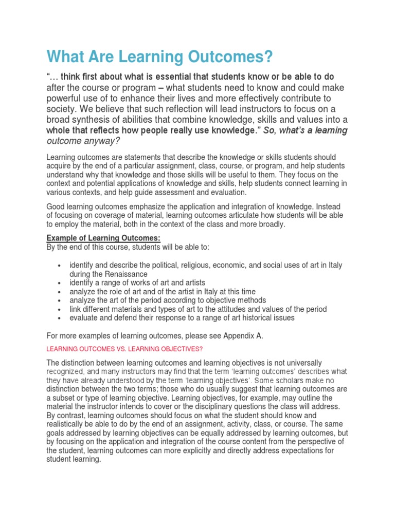 What Are Learning Outcomes | PDF | Educational Assessment | Learning