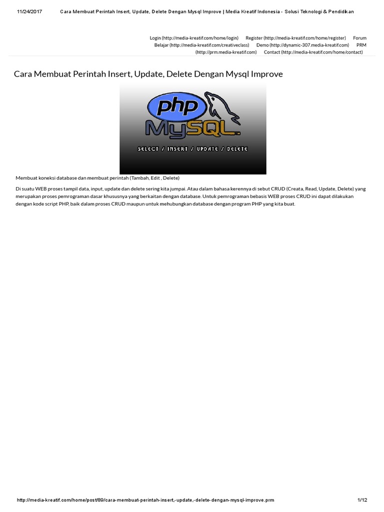 Cara Membuat Perintah Insert, Update, Delete Dengan Mysql Improve ...